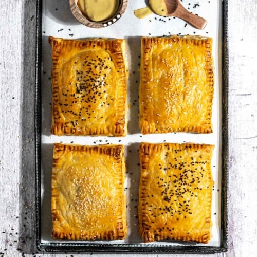Cheese and onion pasties with puff pastry